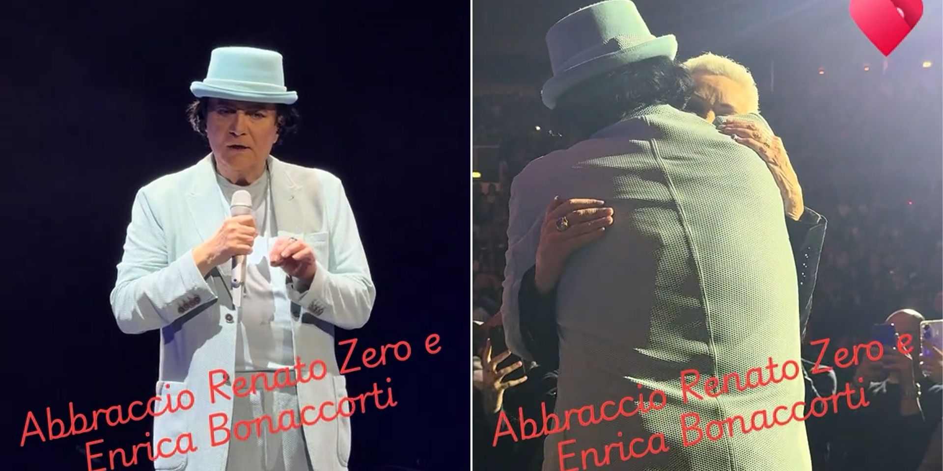 Renato Zero interrompe il concerto per abbracciare Enrica Bonaccorti ...