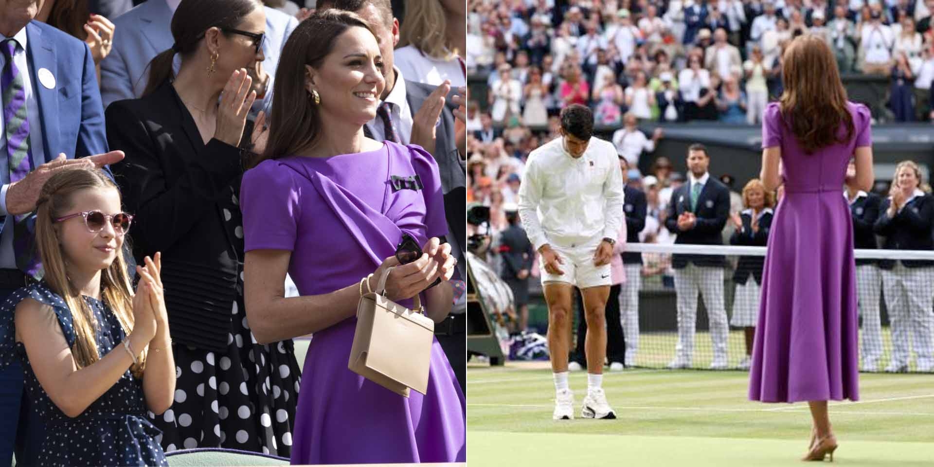 Kate Middleton, una splendida viola sul prato di Wimbledon. Foto e video